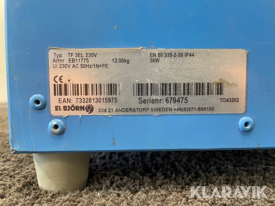 Varmluftsfläktar 2st El-Björn VF9B, TF 3EL, Svalöv, Klaravik