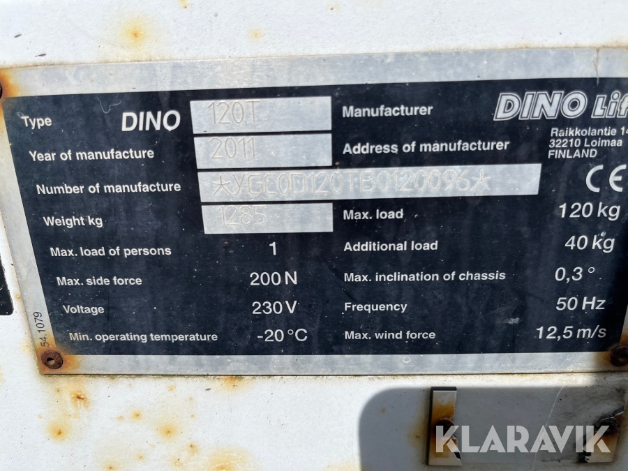 Släpvagnslift Dino 120T, Linköping, Klaravik auktioner
