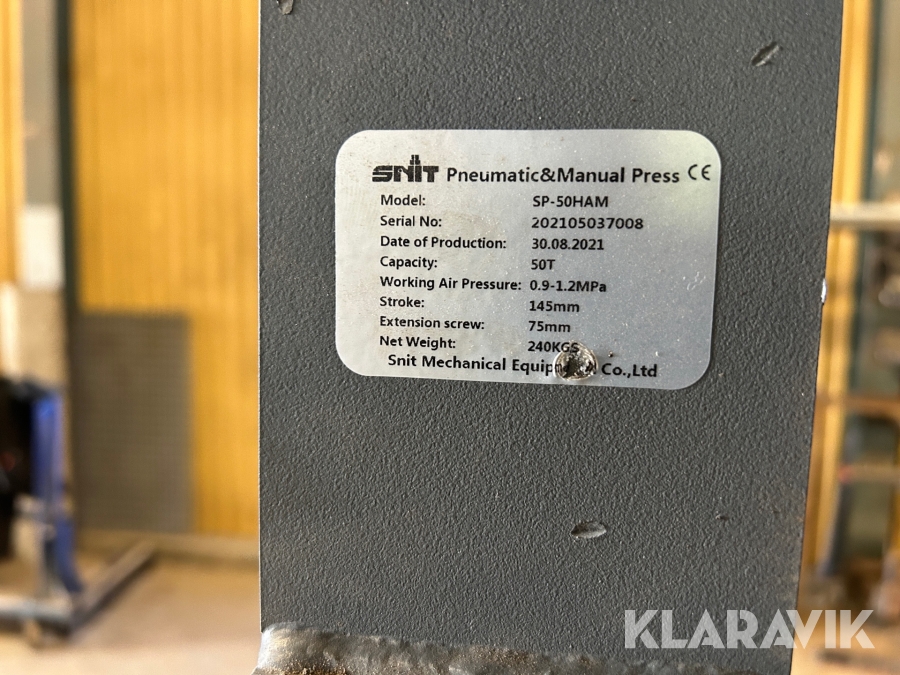 Hydraulpress SNIT SF 50HAM, Sundsvall, Klaravik auktioner