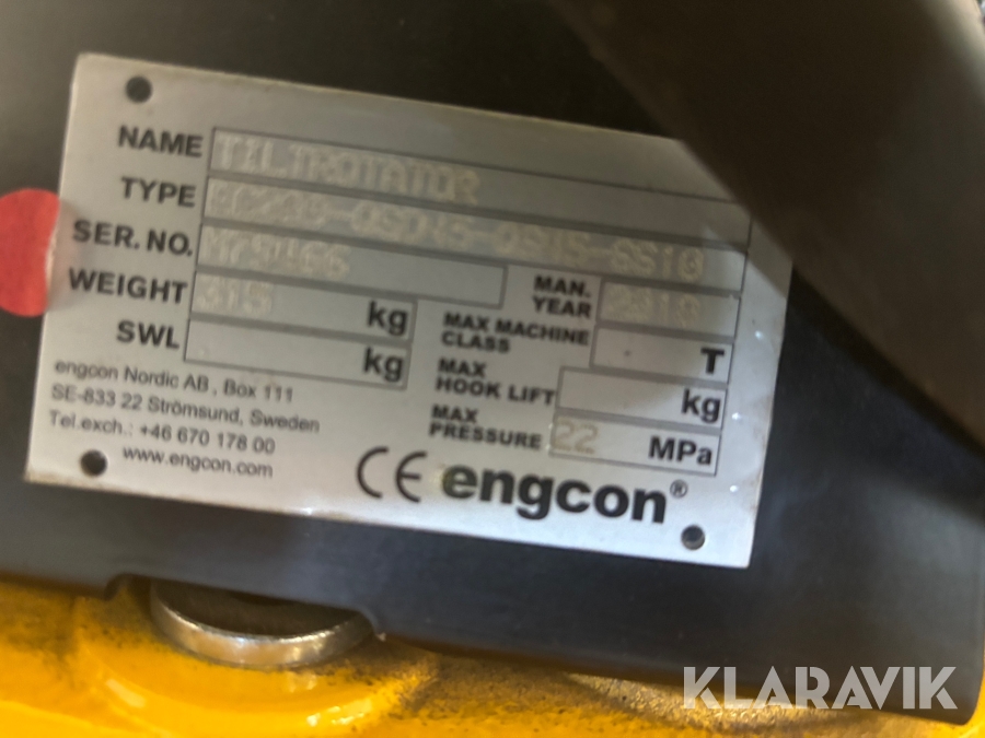 Tiltrotator Engcon EC209, Halmstad, Klaravik auktioner