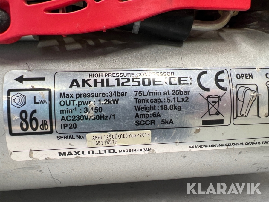 Kompressor Max AKHL 1250 E, Svalöv, Klaravik auktioner