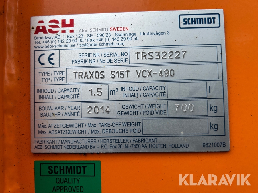 Spridare Schmidt Traxos S15T VCX-490, Helsingborg, Klaravik