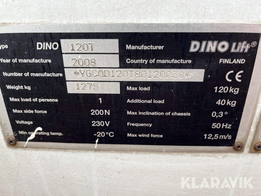 Släpvagnslift Dino 120T, Ödeshög, Klaravik auktioner