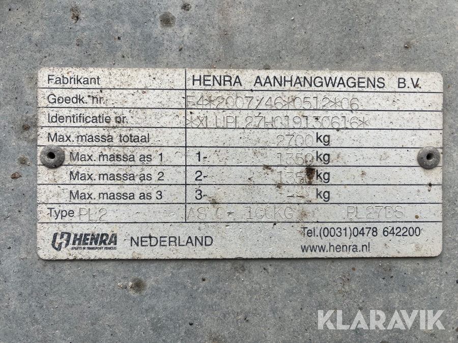Personbilssläp boggie Henra 2700, Tierp, Klaravik auktioner