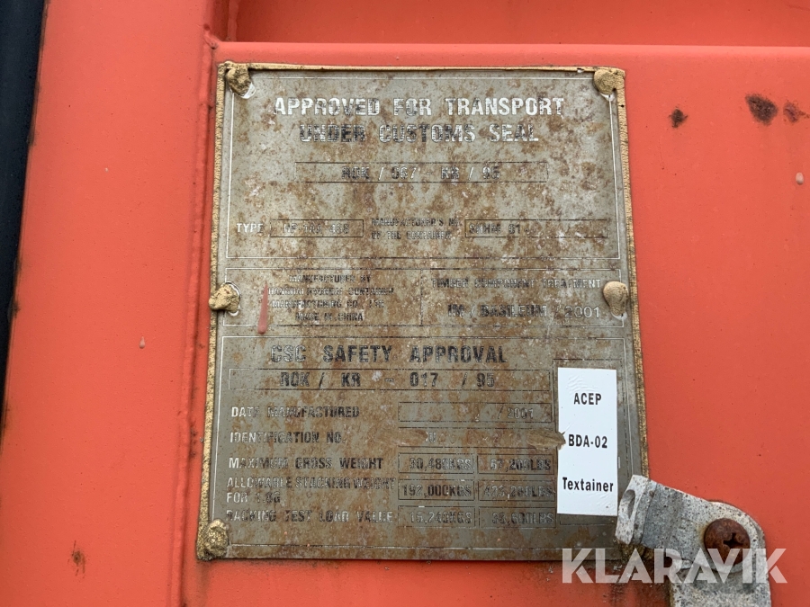 Container HP-1AA-468, Skövde, Klaravik auktioner