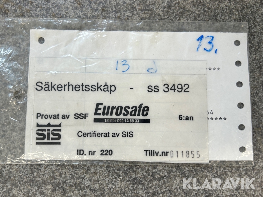 Vapenskåp Eurosafe, Sollefteå, Klaravik auktioner